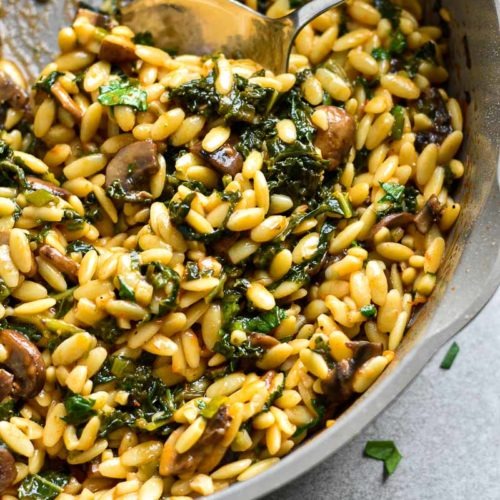 Cheesy Kale Mushroom Orzo - UncomplicatedChef
