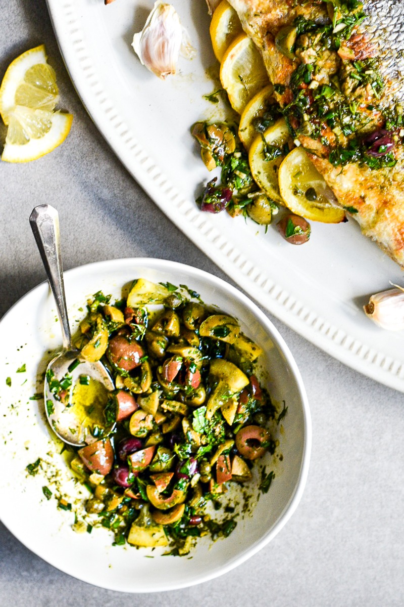 Baked Whole Fish with Olive Relish - UncomplicatedChef