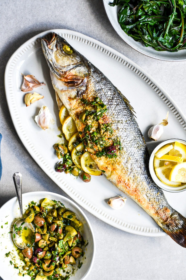 Baked Whole Fish with Olive Relish - UncomplicatedChef