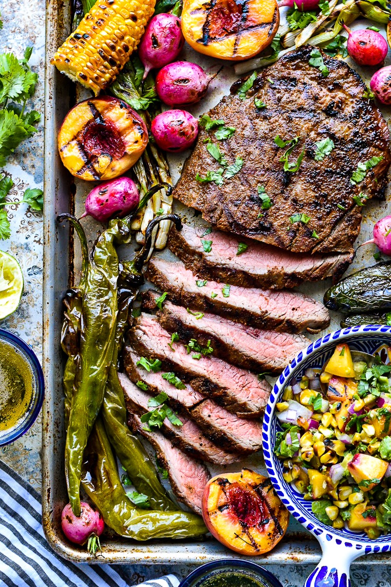 Grilled Flank Steak with Peach Salsa - UncomplicatedChef