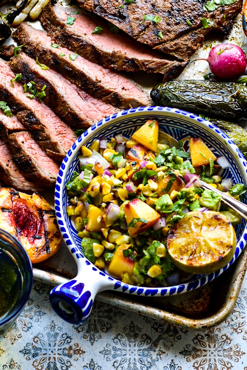 Grilled Flank Steak with Peach Salsa - UncomplicatedChef