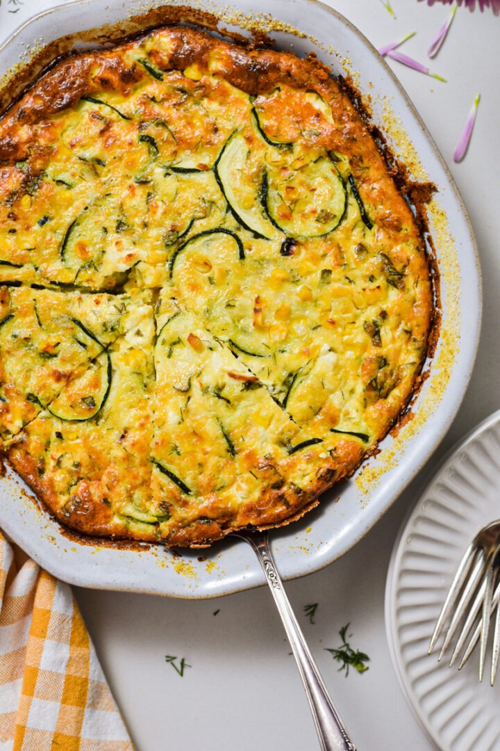 Zucchini Corn and Feta Crustless Quiche - UncomplicatedChef