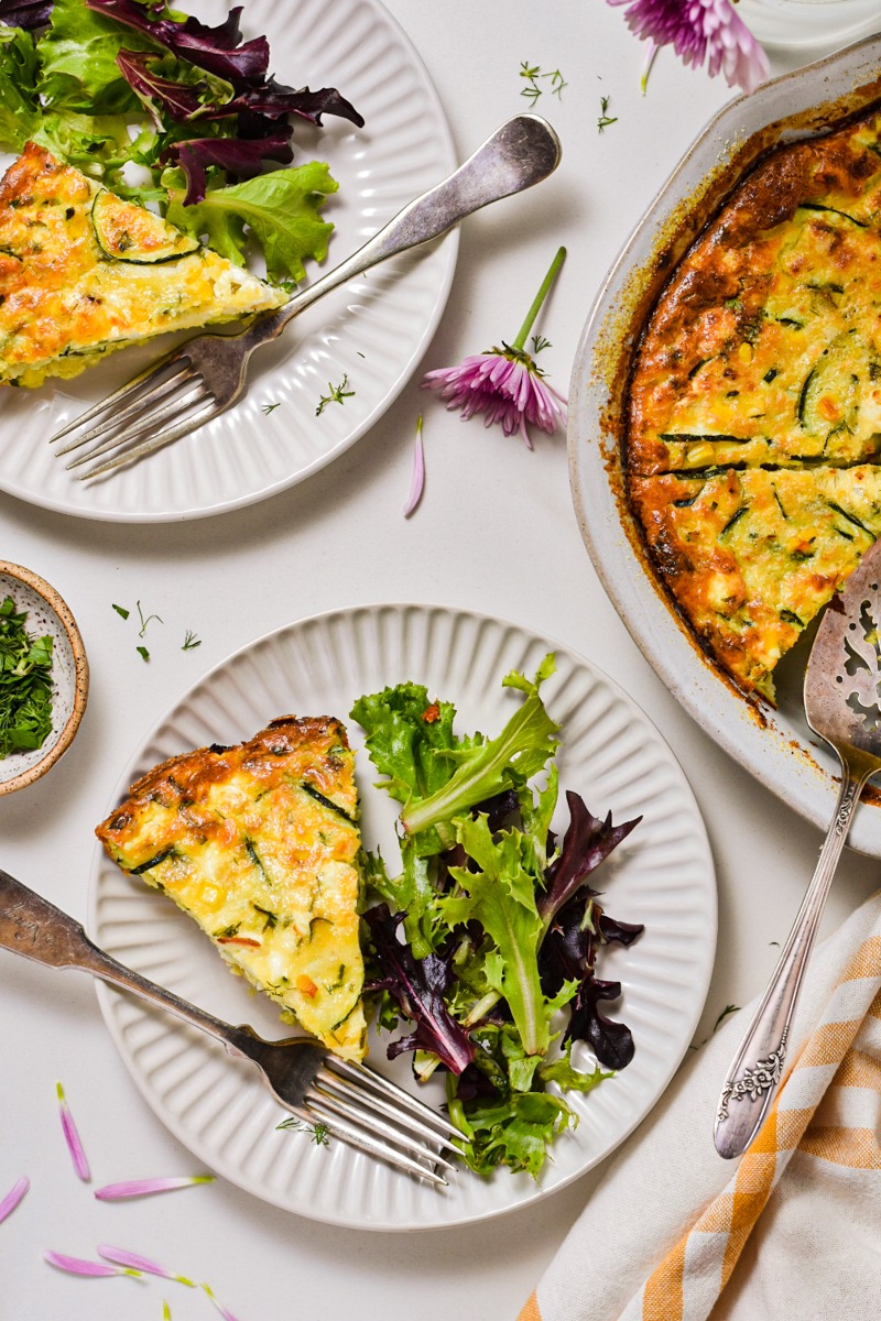 Zucchini Corn and Feta Crustless Quiche - UncomplicatedChef